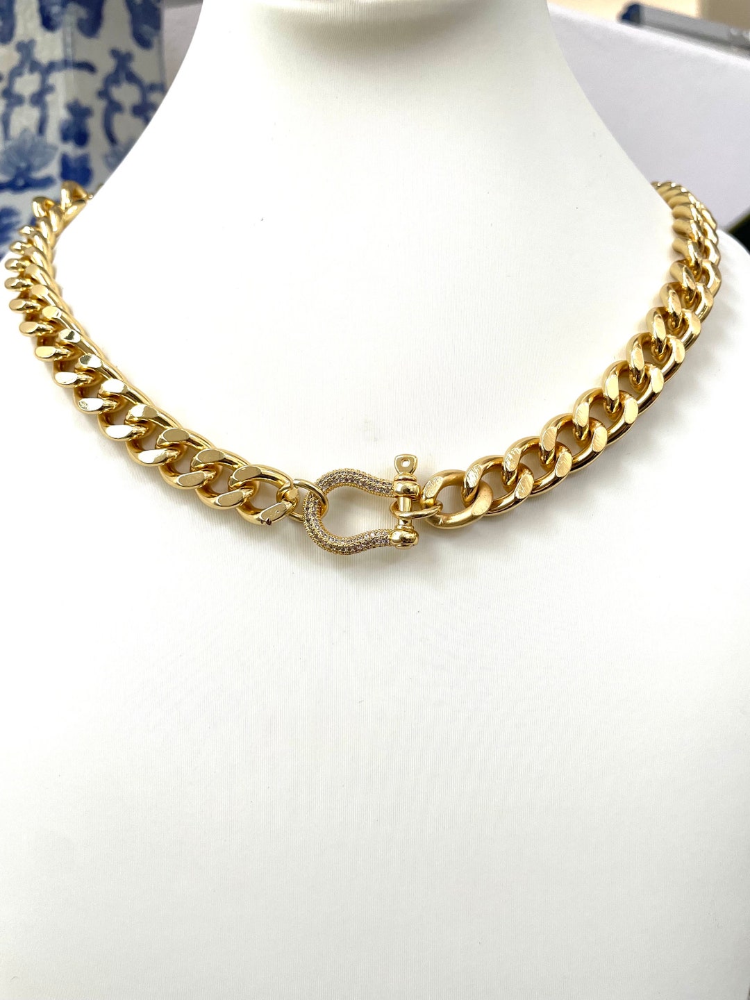 Chunky Custom Carabiner Chain Necklace Thick Chain Miami Cuban Chain ...