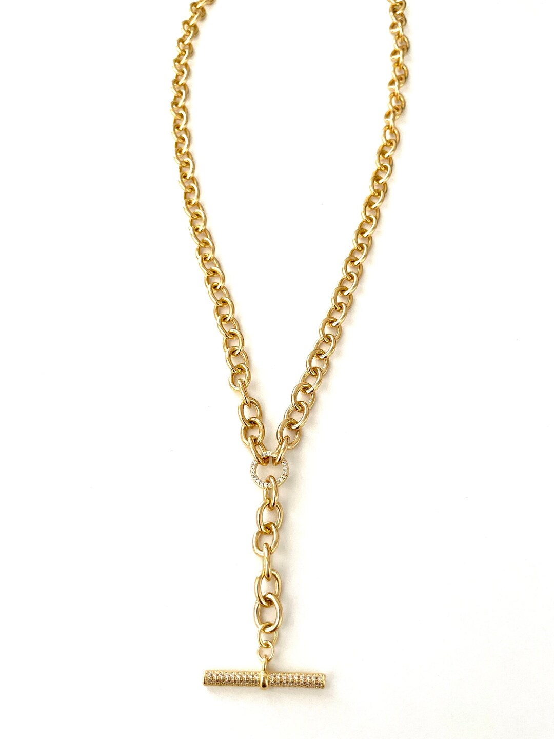 Chunky T Bar 18k Gold Filled Oval Chain Link Necklace Circle - Etsy