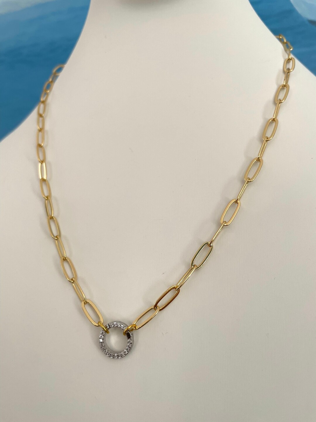 Pave Clasp Ring Custom 18k Gold Filled Paperclip Chain Link Necklace ...