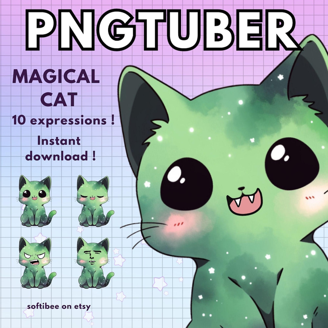 Vtuber Cat Magical Pngtuber Model for Twitch | 10x Green Png Tuber ...
