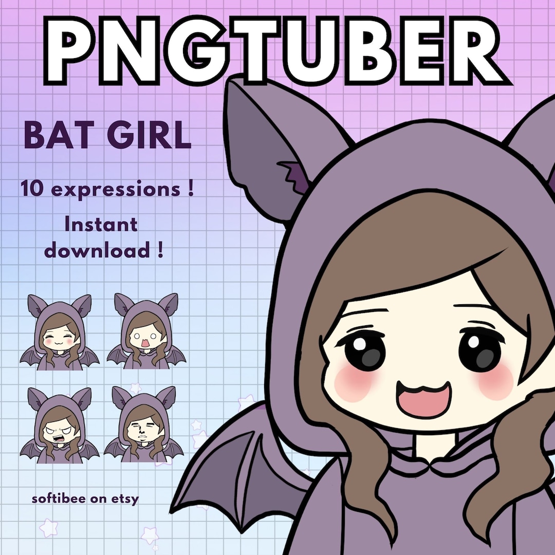 Bat Pngtuber Girl ! X10 V-tuber Premade Png Tuber | Brown Hair Vtuber ...