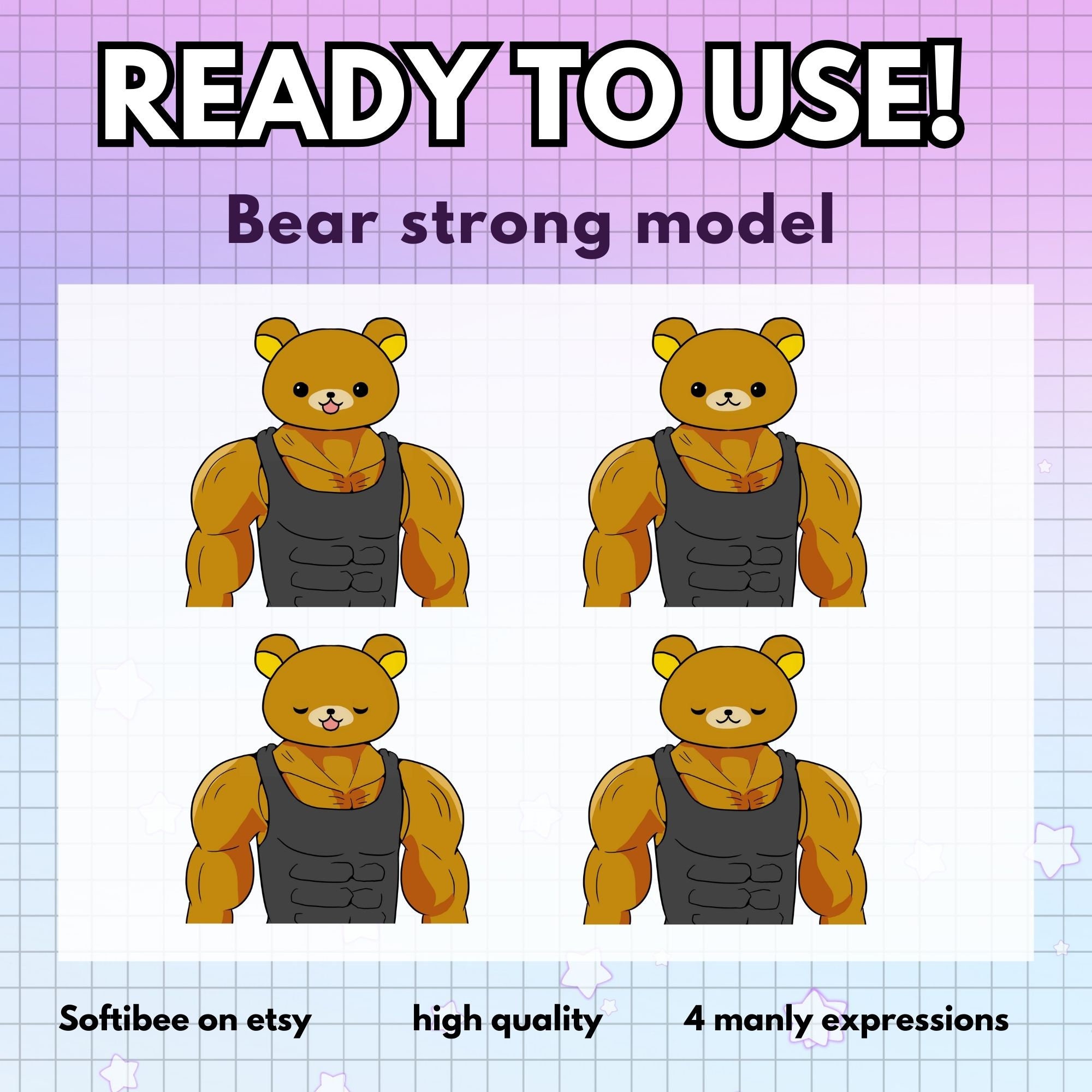 Bear Pngtuber Male Model ! X4 Gym Bro Avatars | Brown Bear Vtuber Model ...