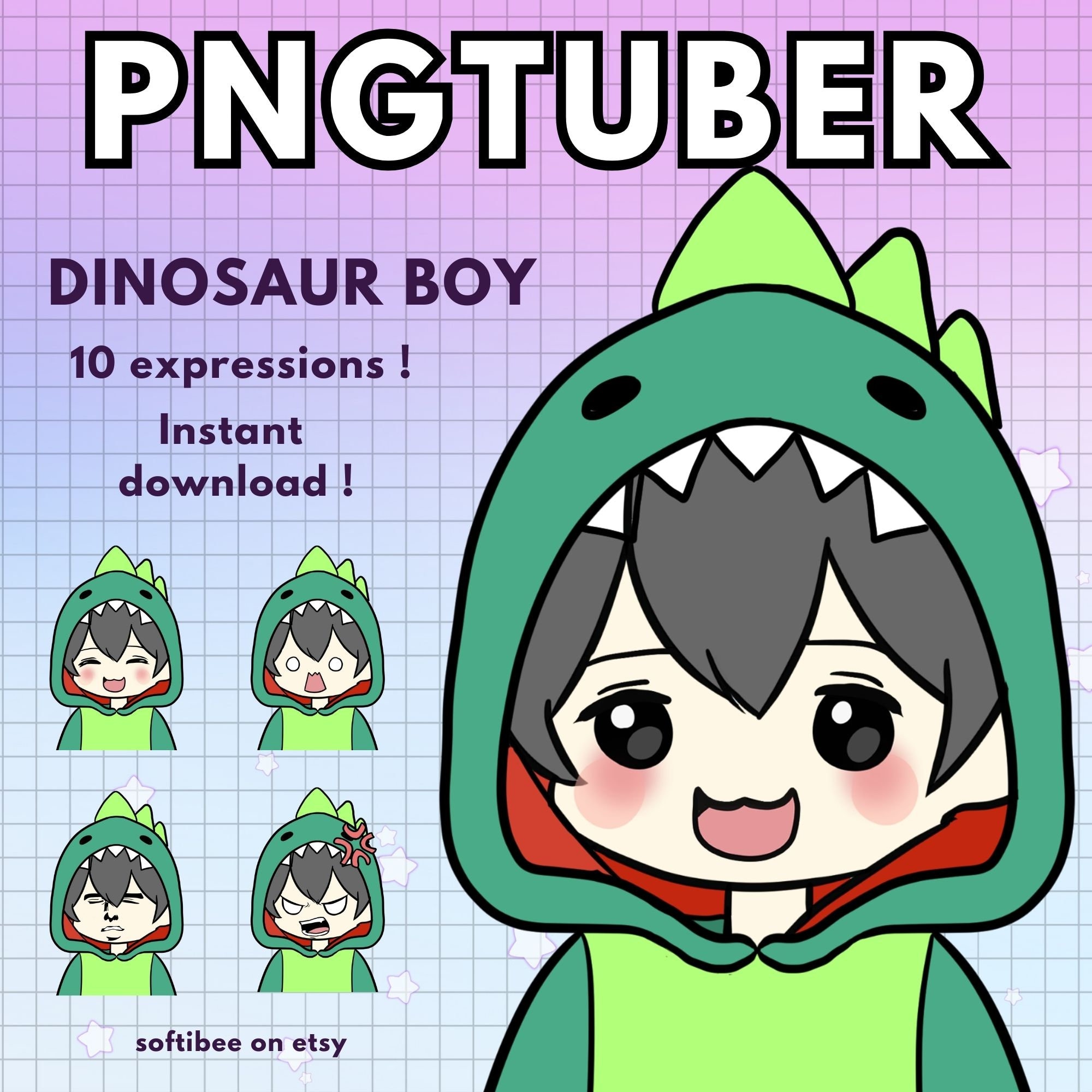 Pngtuber Dinosaur Boy 10x Chibi Vtuber Male Model Avatars for Twitch ...