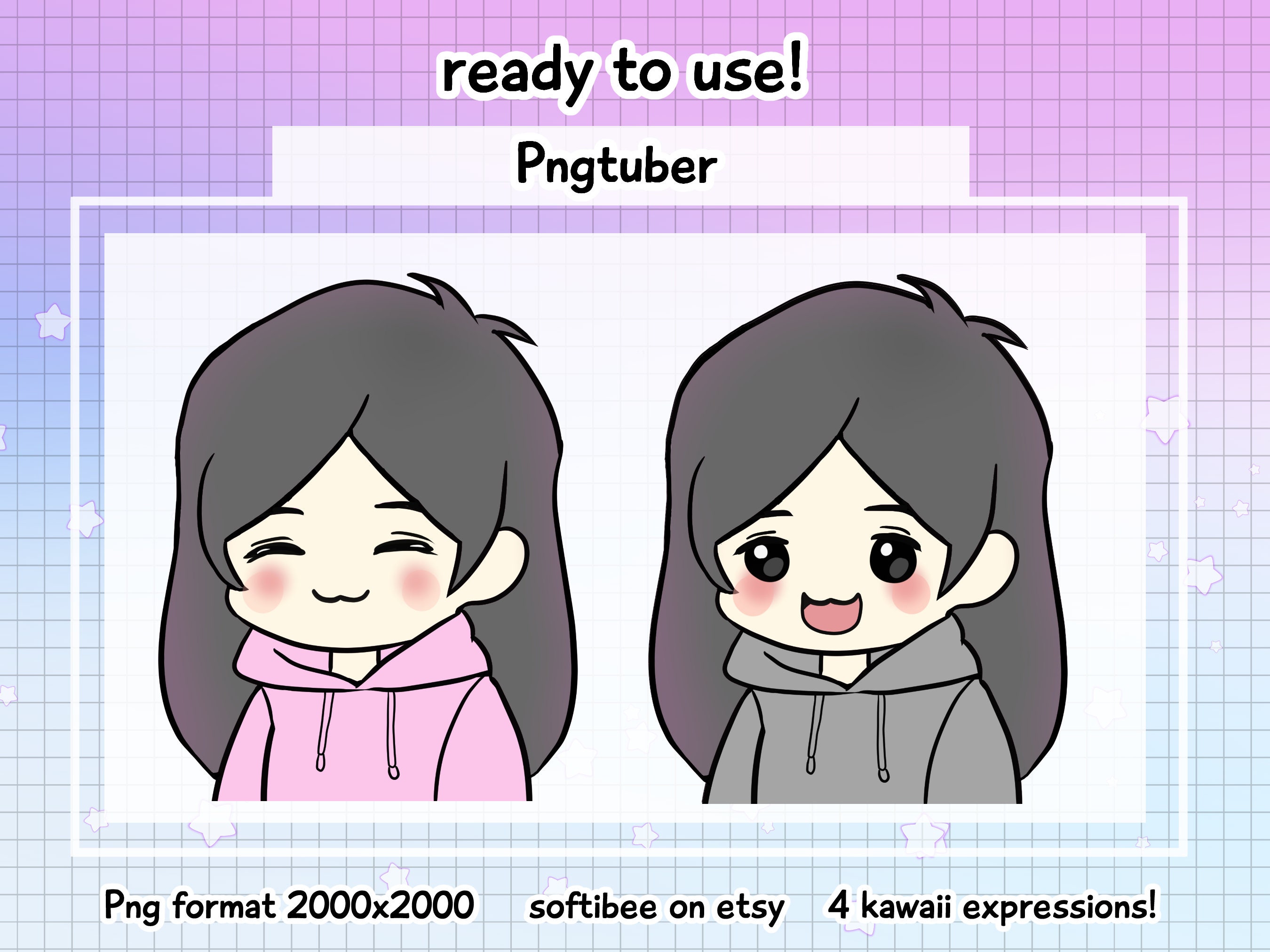 Pngtuber Girl X4 Chibi Anime Kawaii Vtuber Model & Black Hair Gif Tuber ...