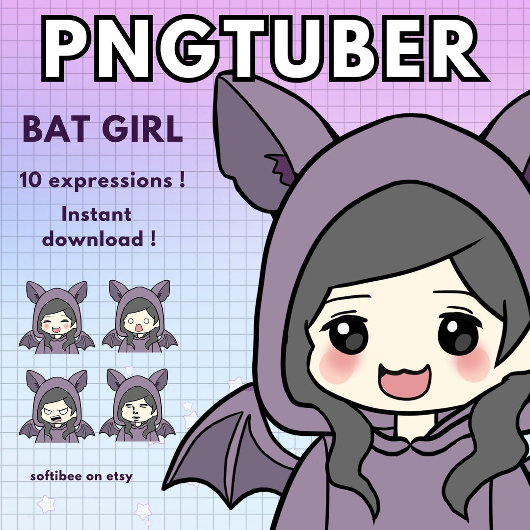 Bat Pngtuber Girl ! X10 V-tuber Premade Png Tuber | Black Hair Vtuber ...