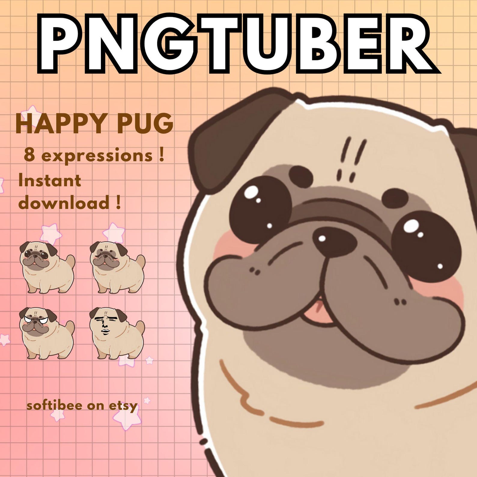 Pug Pngtuber Dog Vtuber Model for Twitch | 8x Png Tuber Reactive ...