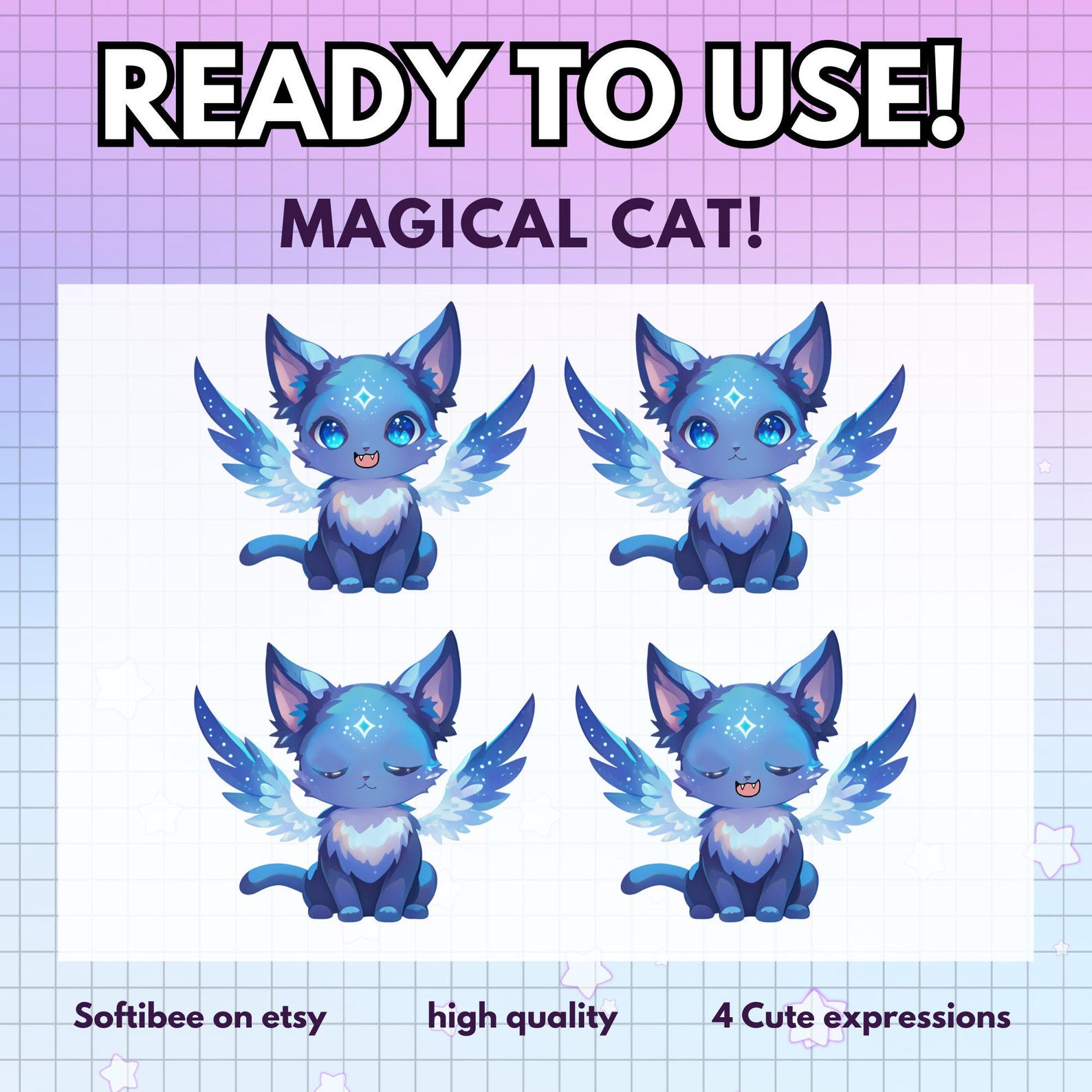 Vtuber Cat Pngtuber Model | 4x Magical Blue Png Tuber | Reactive ...