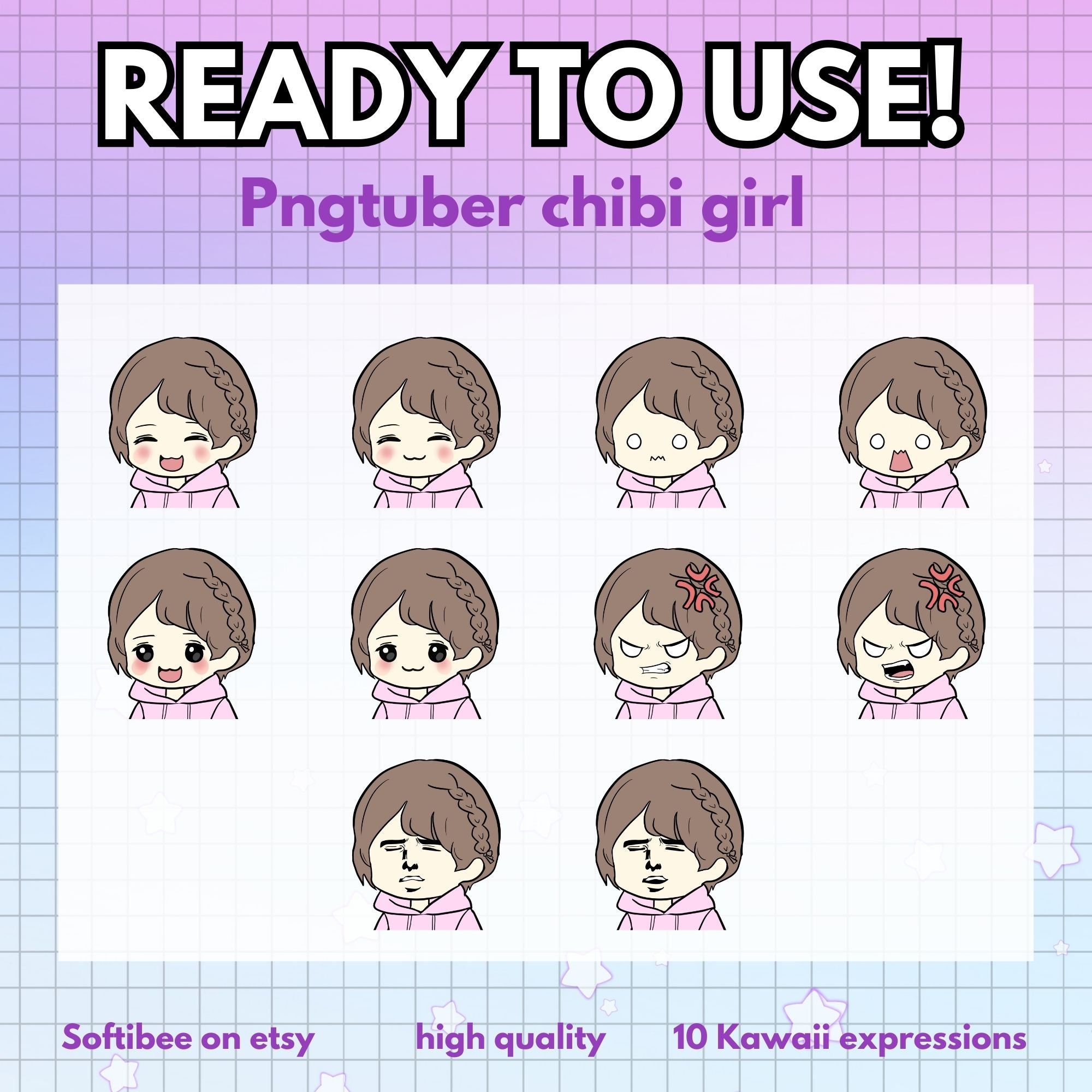 2d Model Vtuber Kawaii Brown Hair Pngtuber Model / Gamer Girl V-tuber ...