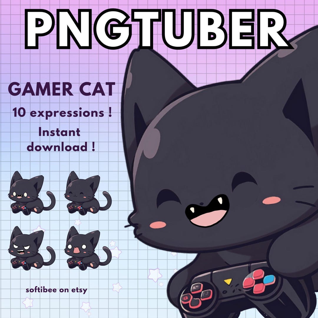 Pngtuber Cat Gamer Vtuber Model for Twitch | 10x Black Png Tuber ...
