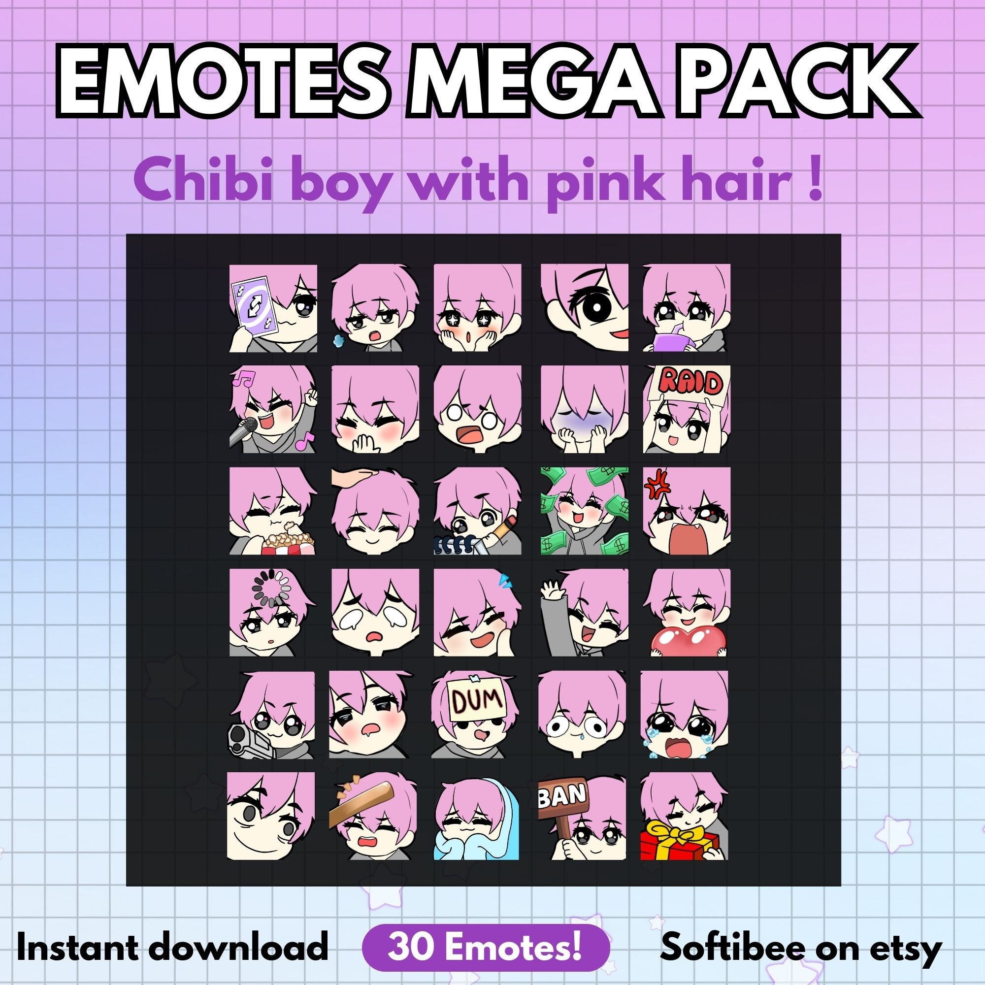 Boy Emotes Twitch MEGA PACK X30 Emote Chibi Boy Anime With Brown Hair ...