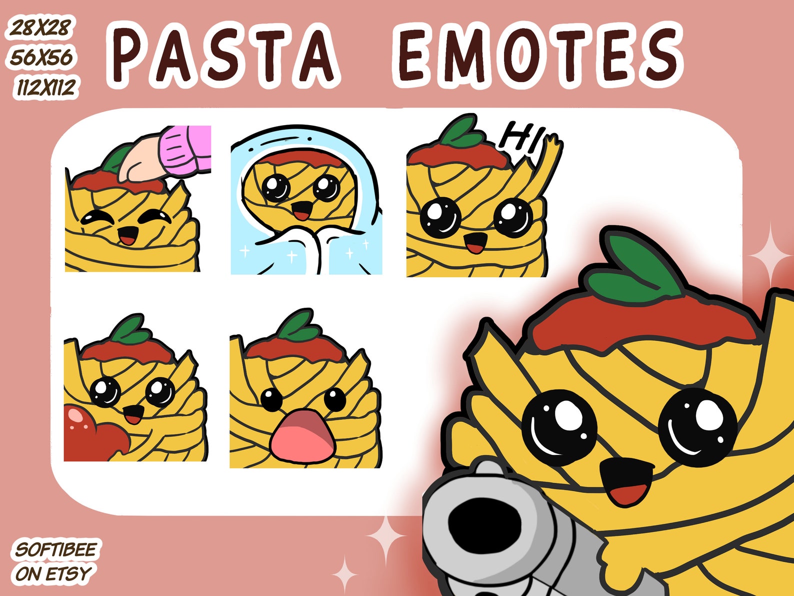 Twitch Emotes Pasta 6x Pack, Kawaii Food Emotes for Gaming Streaming ...