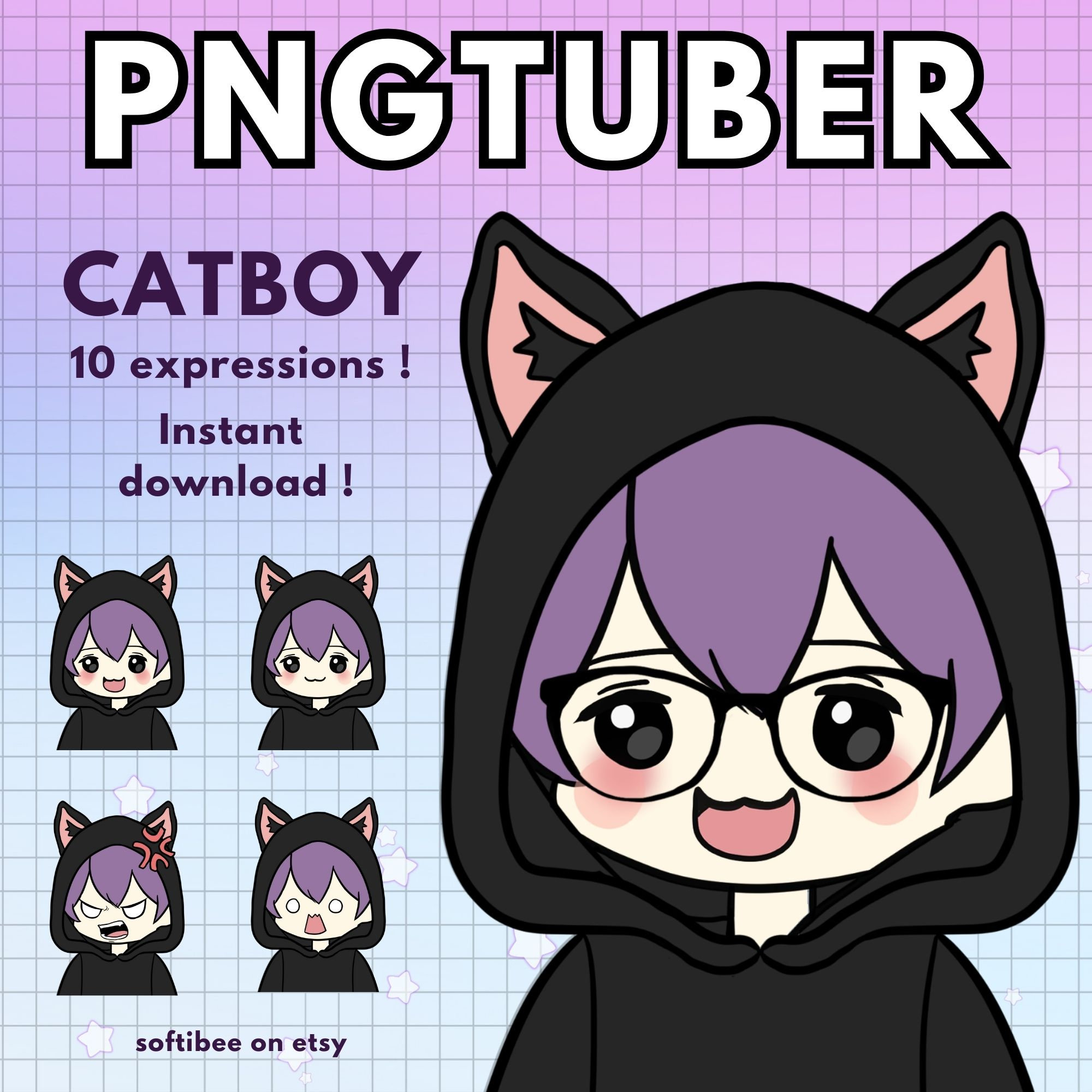 Catboy Vtuber Model Male With Purple Hair 10x Boy Pngtuber Male Avatars Animal Png Tuber ...