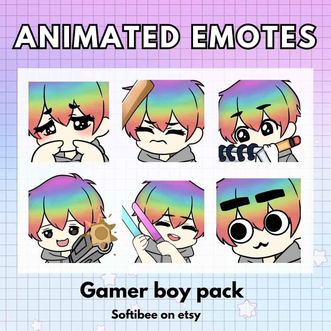 Animated Twitch Emotes Boy With Rainbow Hair Pack X6 Kawaii Animated ...