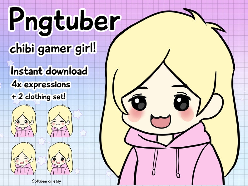 Twitch Png Tuber Chibi Gamer Girl 4 Kawaii Pngtuber Avatars With Blond ...