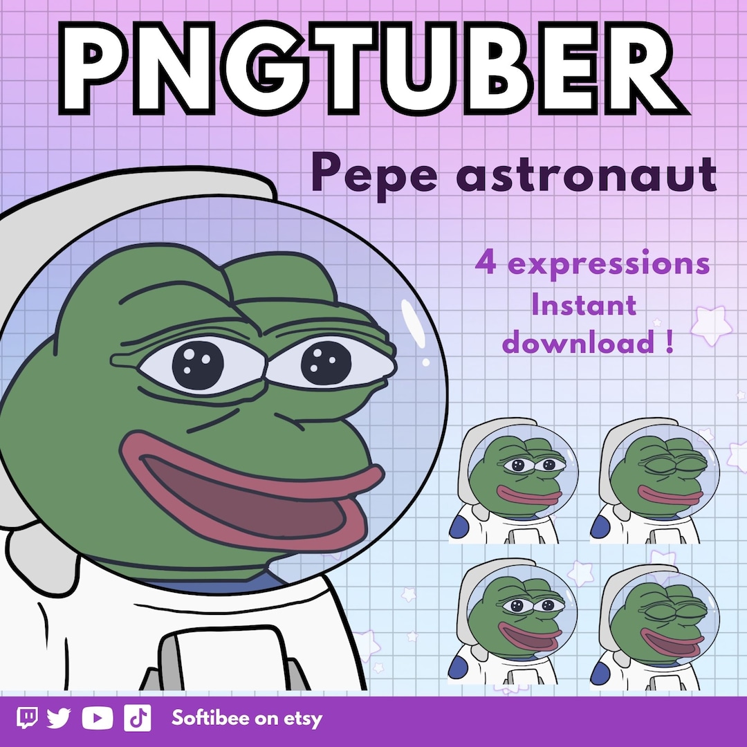 Vtuber Frog Pepe for Twitch | 4x Pepe Astronaut Space Pngtuber Model ...