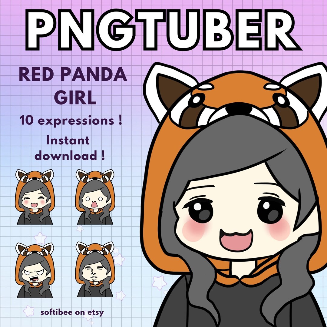 Vtuber Red Panda Girl Pngtuber Model for Twitch | Black Hair 10x Png ...