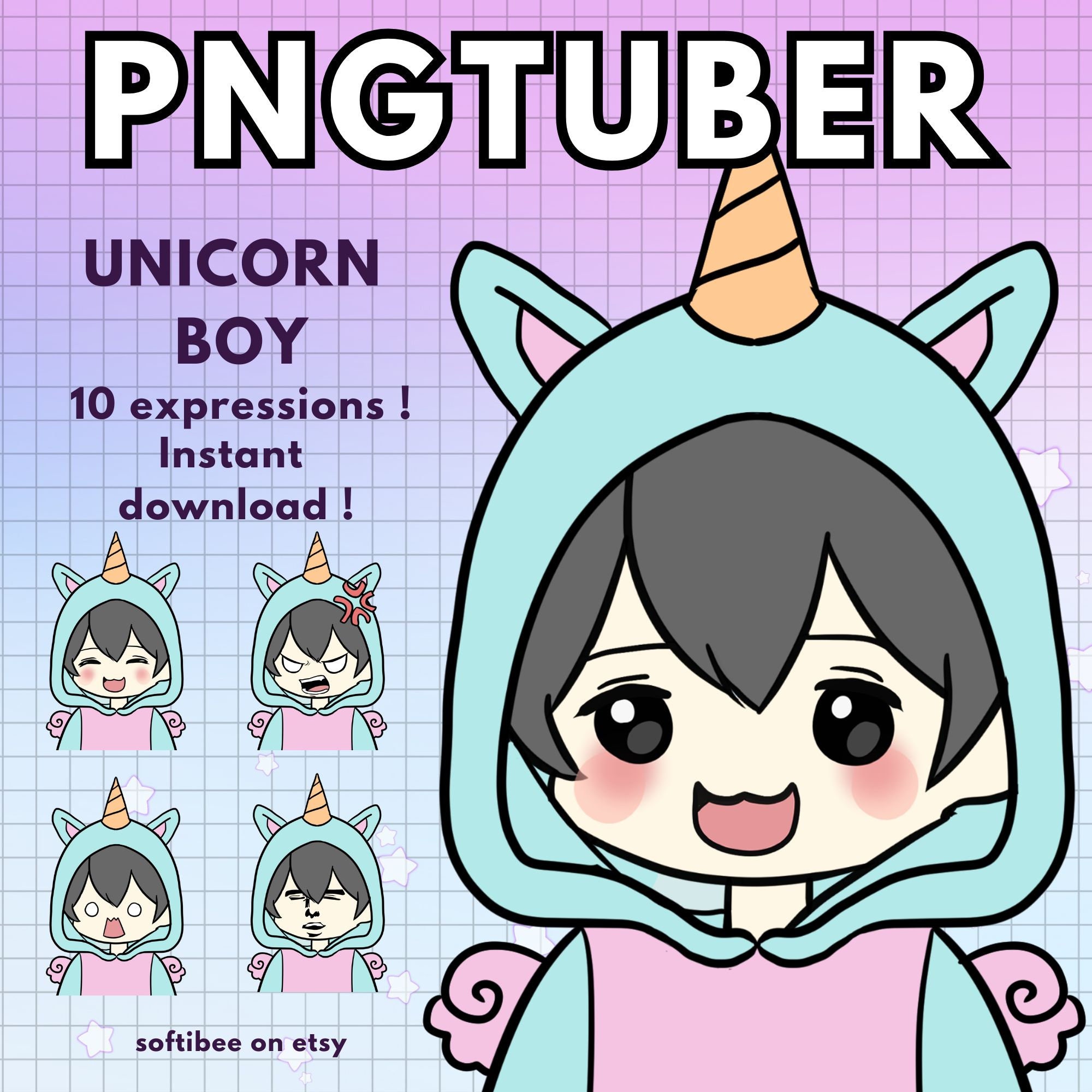 Vtuber Unicorn Boy Pngtuber Model for Twitch 10x Png Tuber Reactive ...