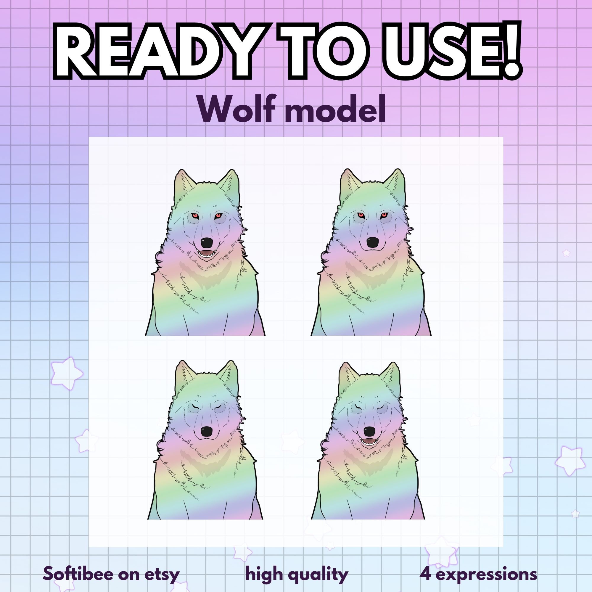 Wolf Pngtuber Model Pre-made Vtuber Model / Animal Png Tuber for Twitch ...