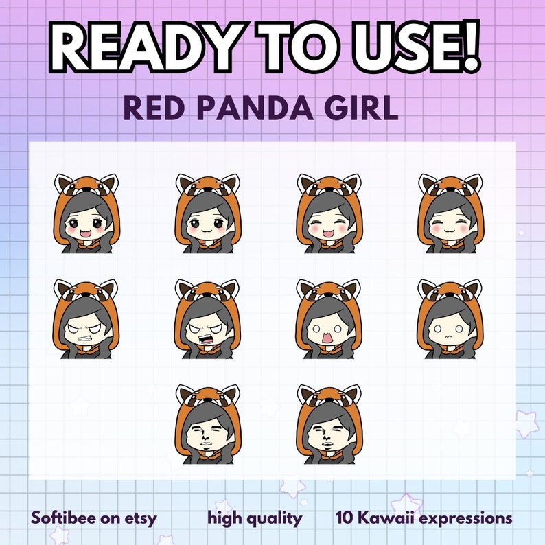 Vtuber Red Panda Girl Pngtuber Model for Twitch Black Hair 10x Png Tuber Reactive Discord ...