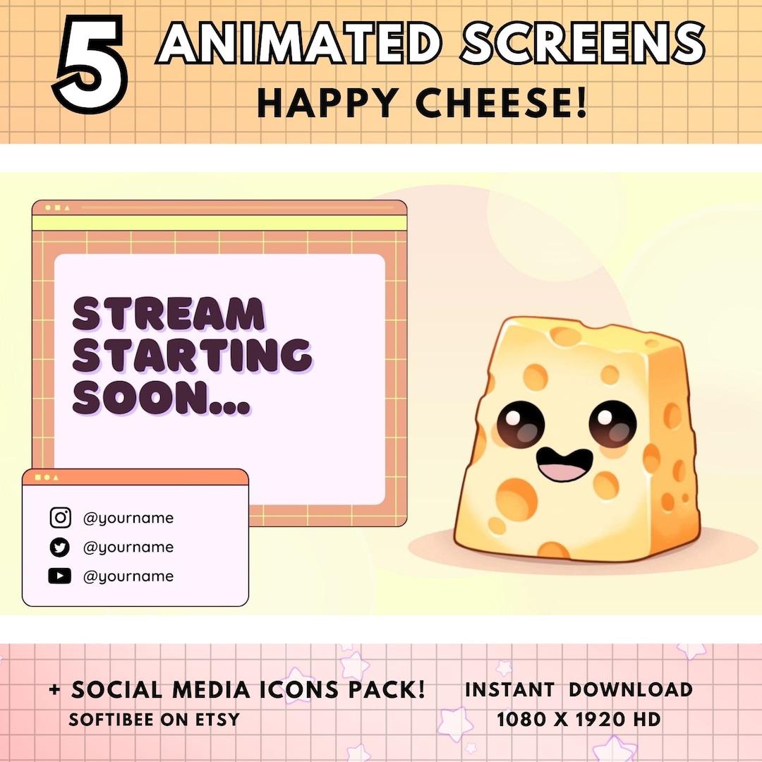 Twitch Screens Animated Cheese | 5 Cheese Chibi Anime Kawaii Food ...