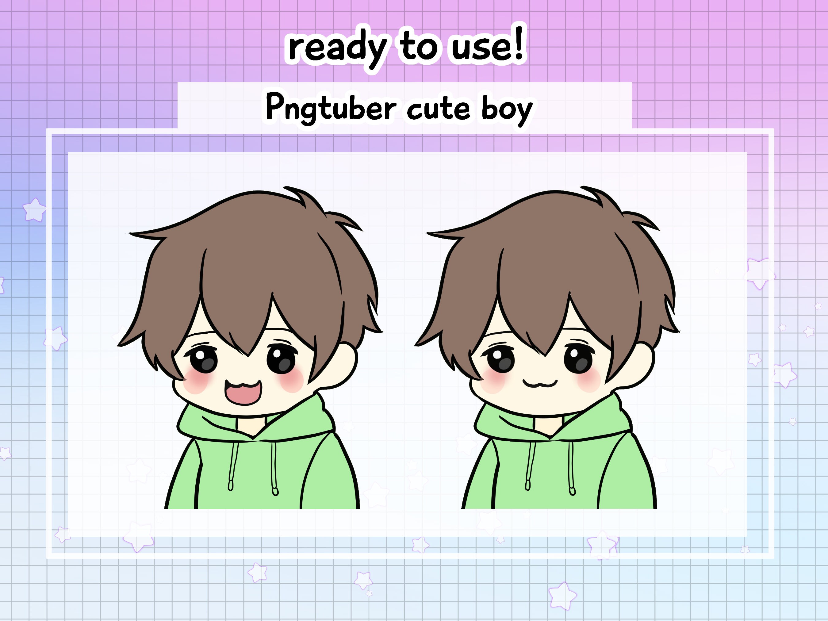 Pngtuber Male Premade Vtuber Model ! Brown Hair & Hoodie Chibi Boy Png ...