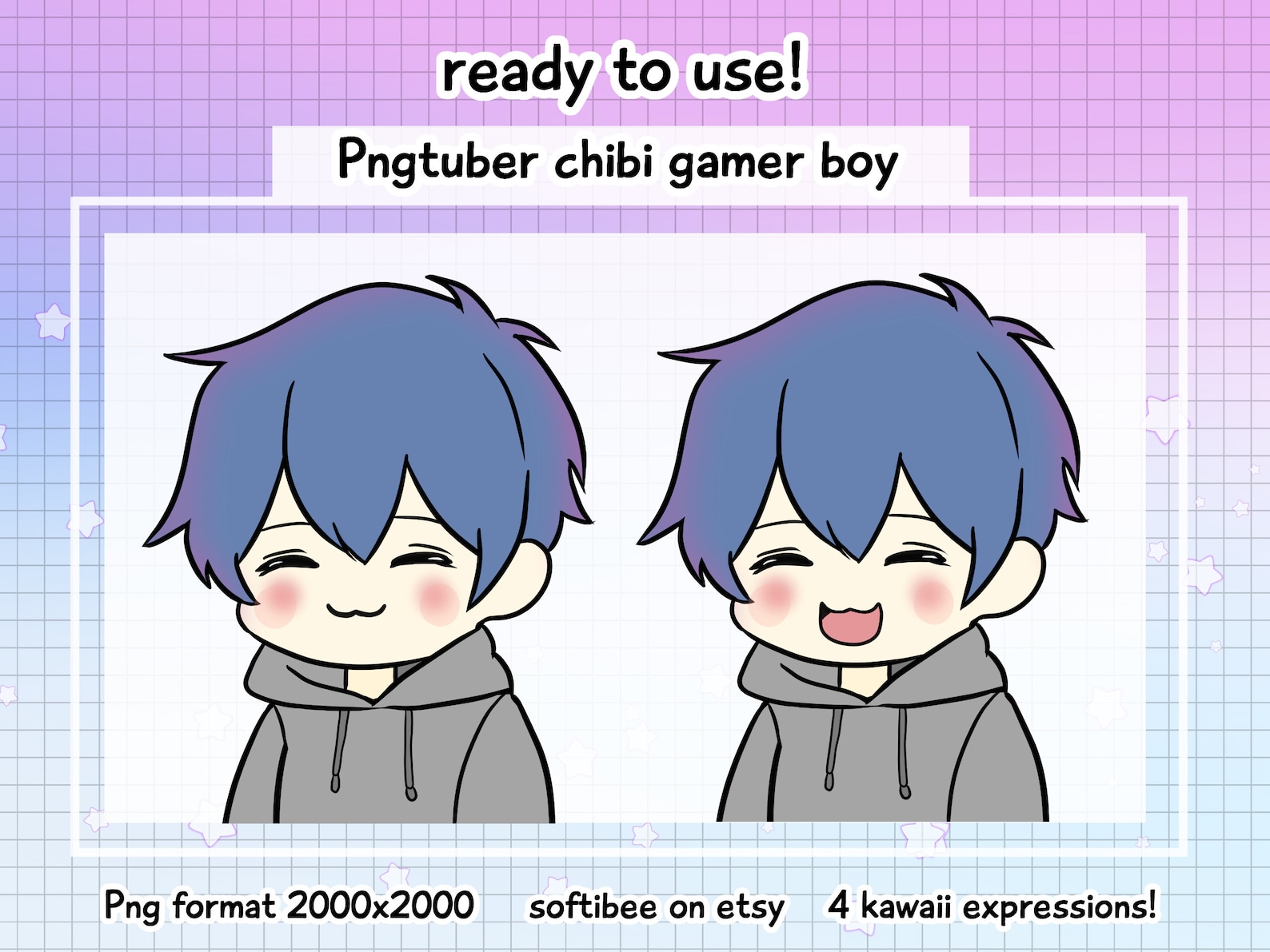 Modelo vtuber x4 pngtuber masculino chibi boy anime con cabello azul ...