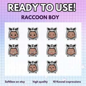 Vtuber Racoon Boy Pngtuber Dark Skin Model for Twitch | 10x Png Tuber ...
