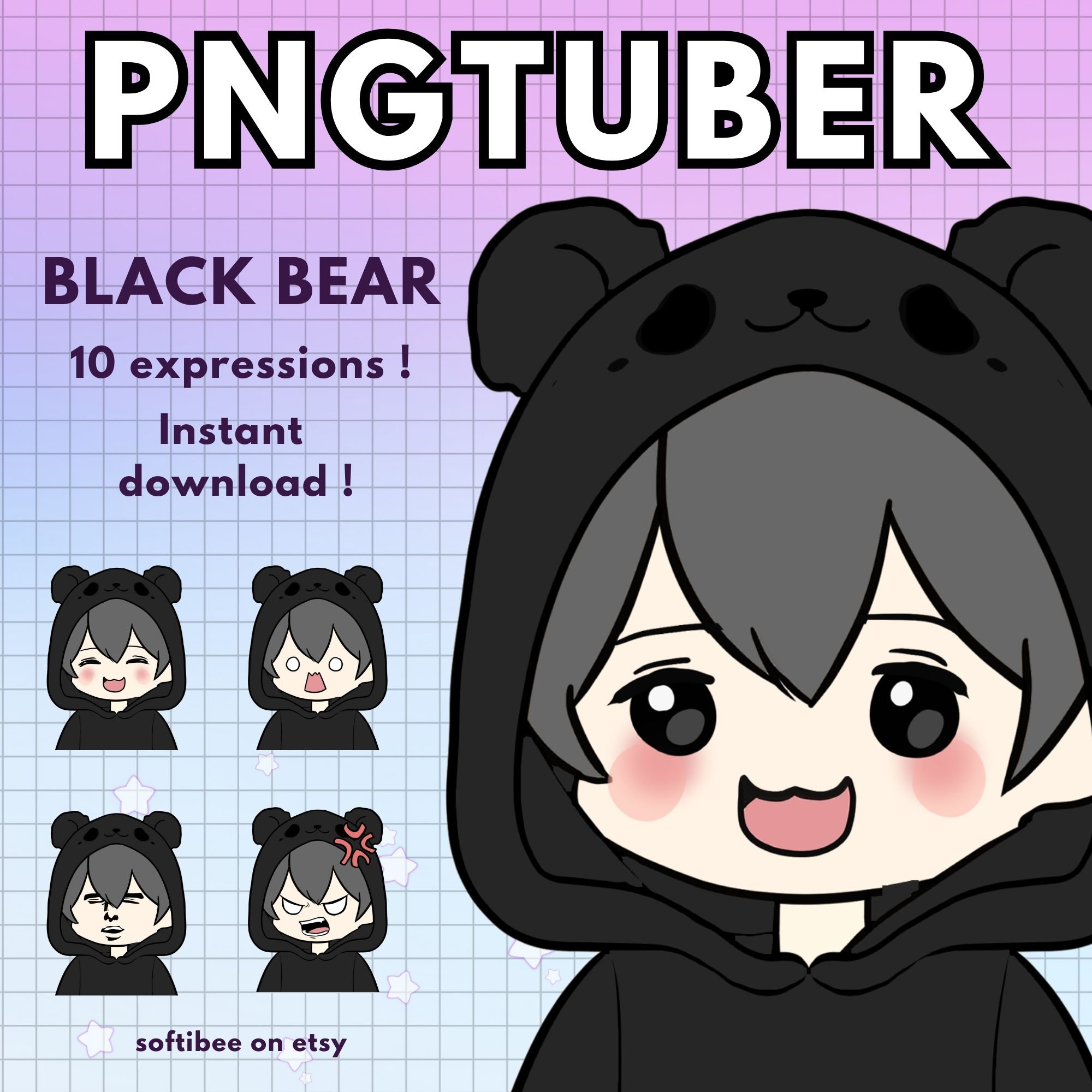 Png Tuber Boy Bear Pngtuber Model 10x Pngtuber Black Bear Model Male ...
