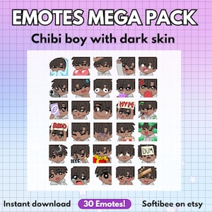 Boy Emotes MEGA Pack | 30x Chibi Anime Emotes | Dark Skin Male Model ...