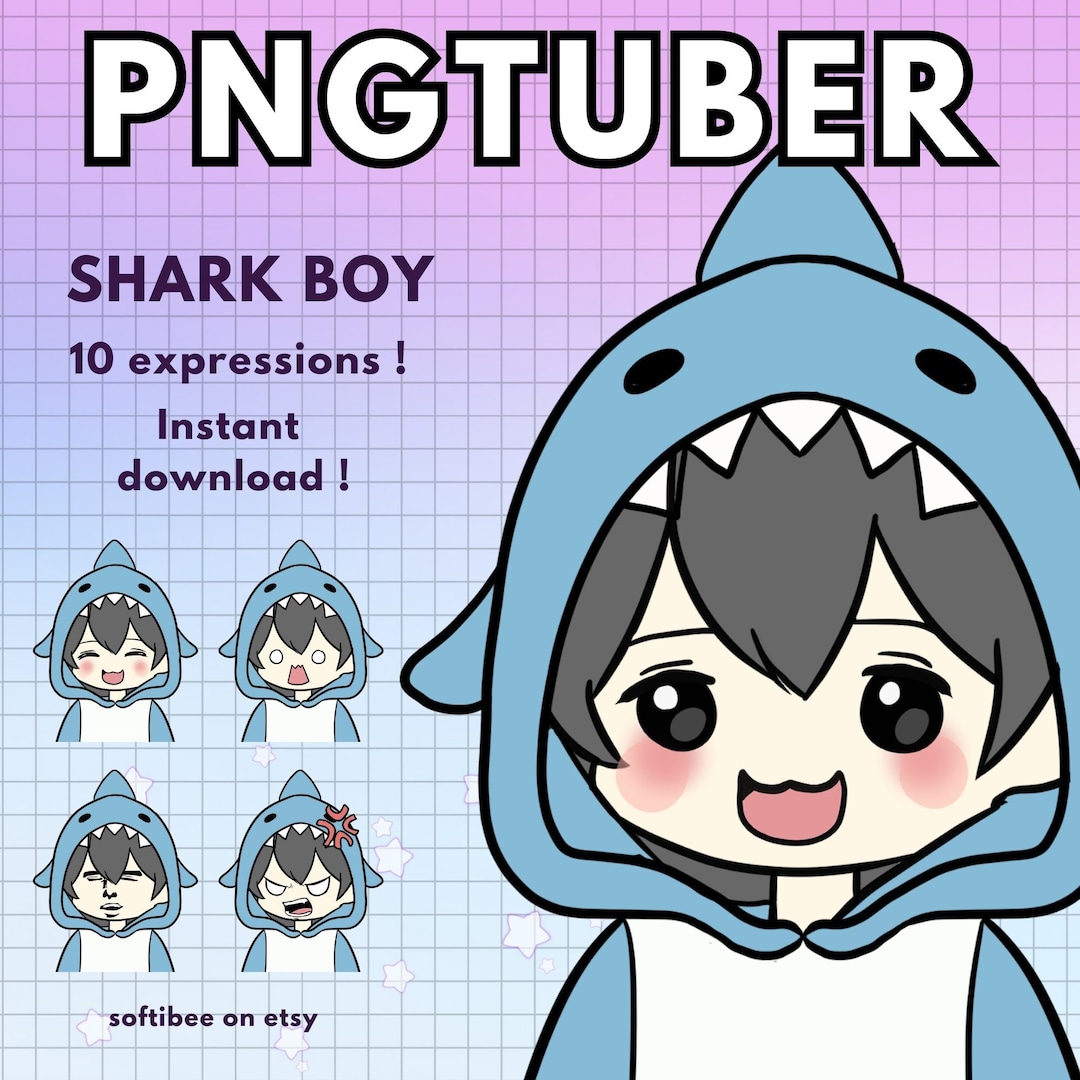 Pngtuber Male Model Shark Blue 10x Chibi Png Tuber Avatars for Twitch ...
