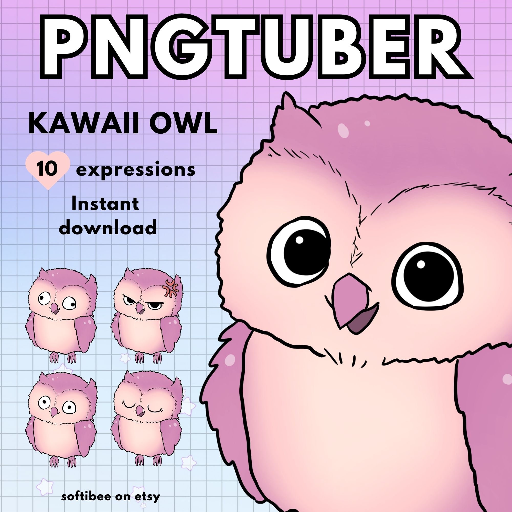 Owl Pngtuber Model / Bird Vtuber Model Premade for Twitch & Youtube Kawaii Reactive Png Tuber ...