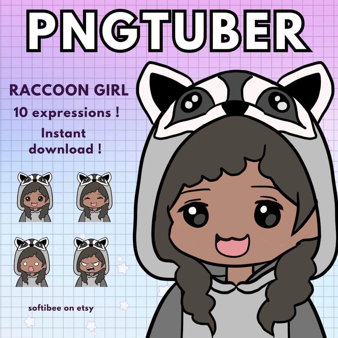 Vtuber Racoon Girl Pngtuber Model for Twitch | 10x Png Tuber Reactive ...