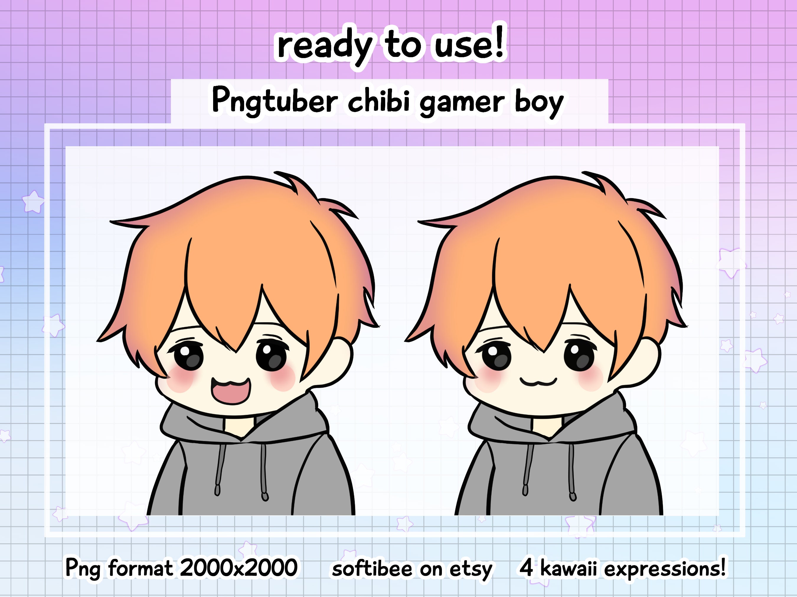 Vtuber Male Model Pngtuber Male X4 Chibi Boy Anime With - Etsy