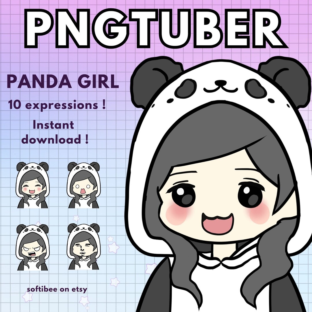 Vtuber Panda Girl Pngtuber Model for Twitch | 10x Bear Png Tuber Reactive Discord Avatars ...