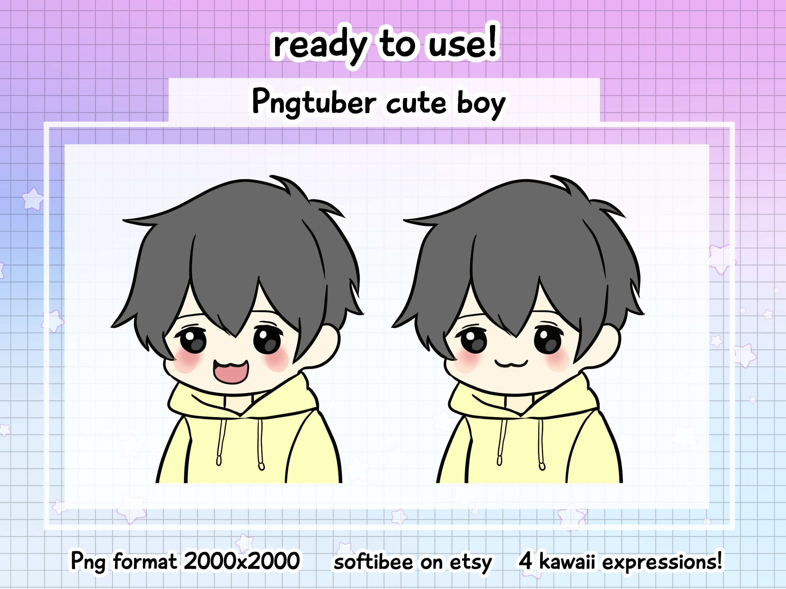 Pngtuber Boy ! Png Tuber 4x Chibi Male Vtubers With Black Hair Yellow ...