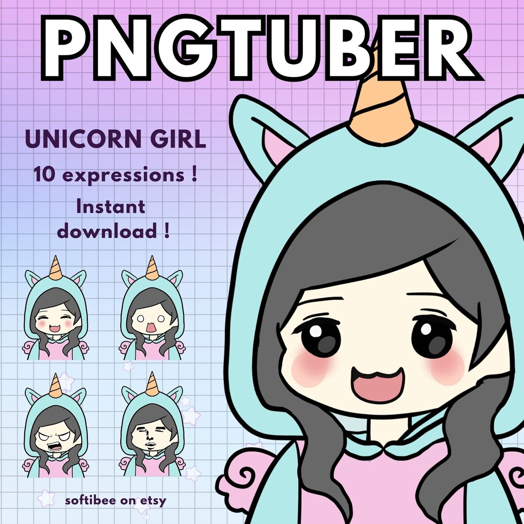 Vtuber Unicorn Girl Pngtuber Model for Twitch | Black 10x Png Tuber ...