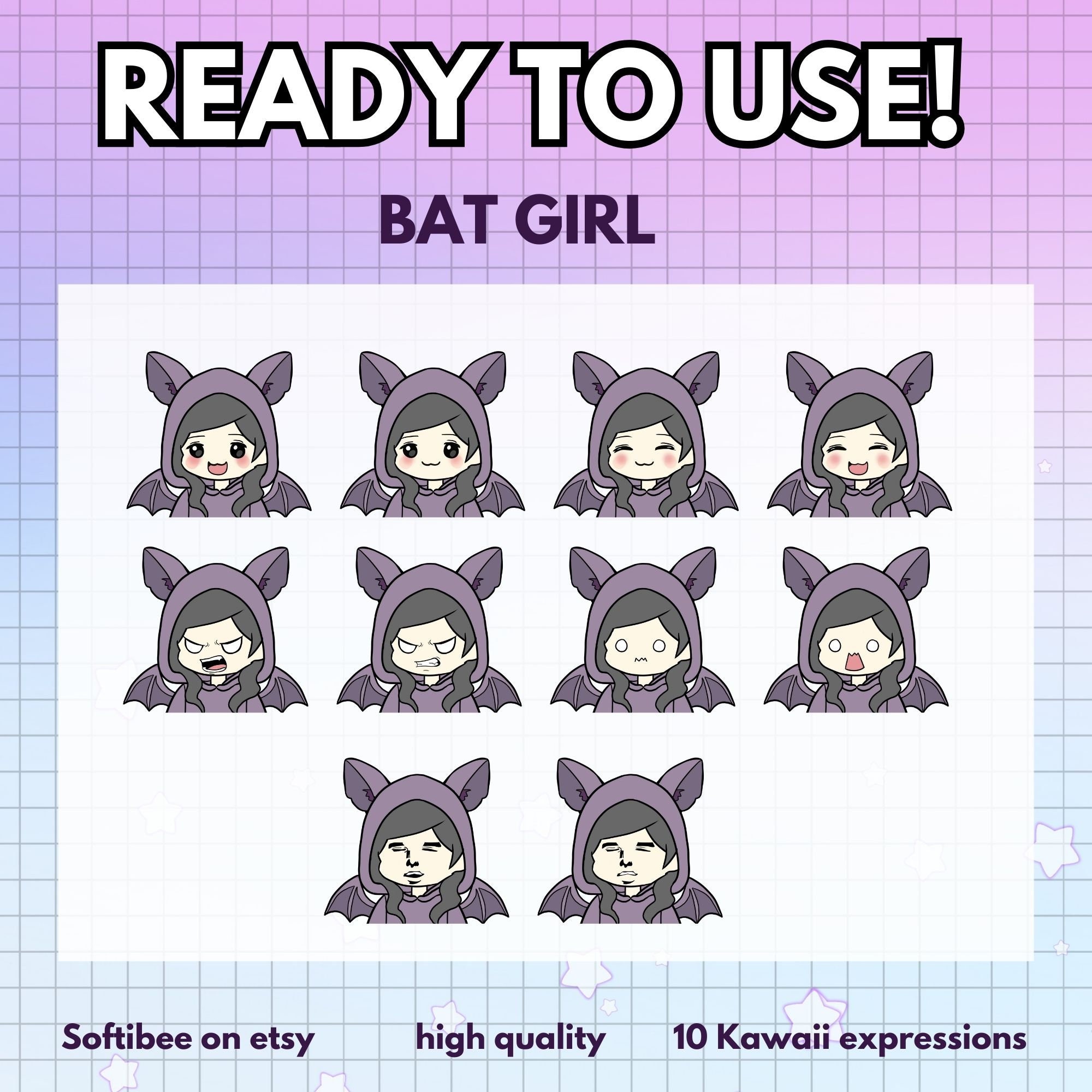 Bat Pngtuber Girl X10 V-tuber Premade Png Tuber Black Hair Vtuber Girl ...