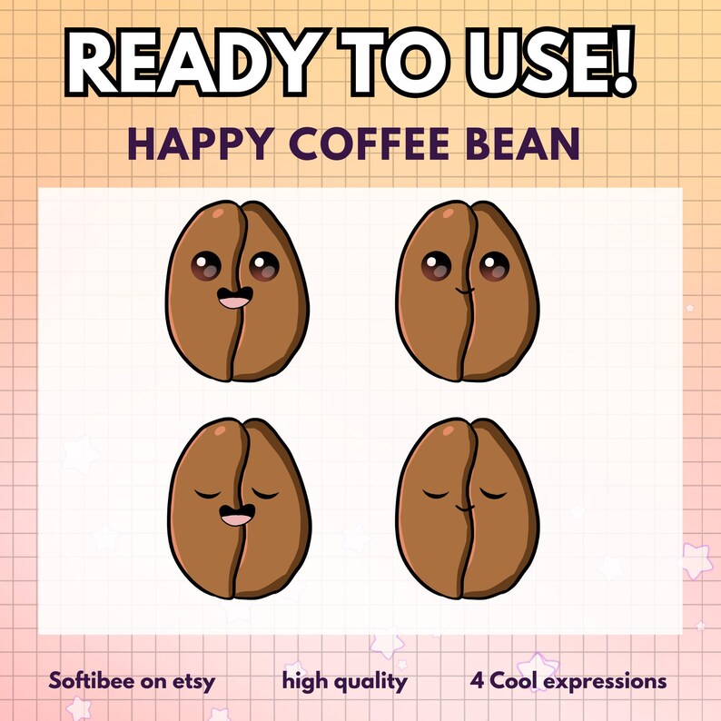 Pngtuber Coffee Bean 4x | Cozy Food Chibi Vtuber Model for Twitch ...