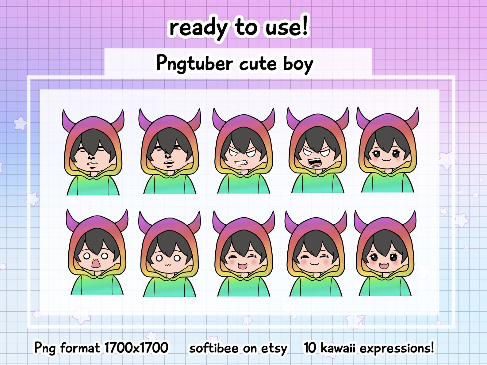 Vtuber Rainbow Hoodie Boy ! X10 Png Tuber Black Boy Anime Demon Vtuber ...