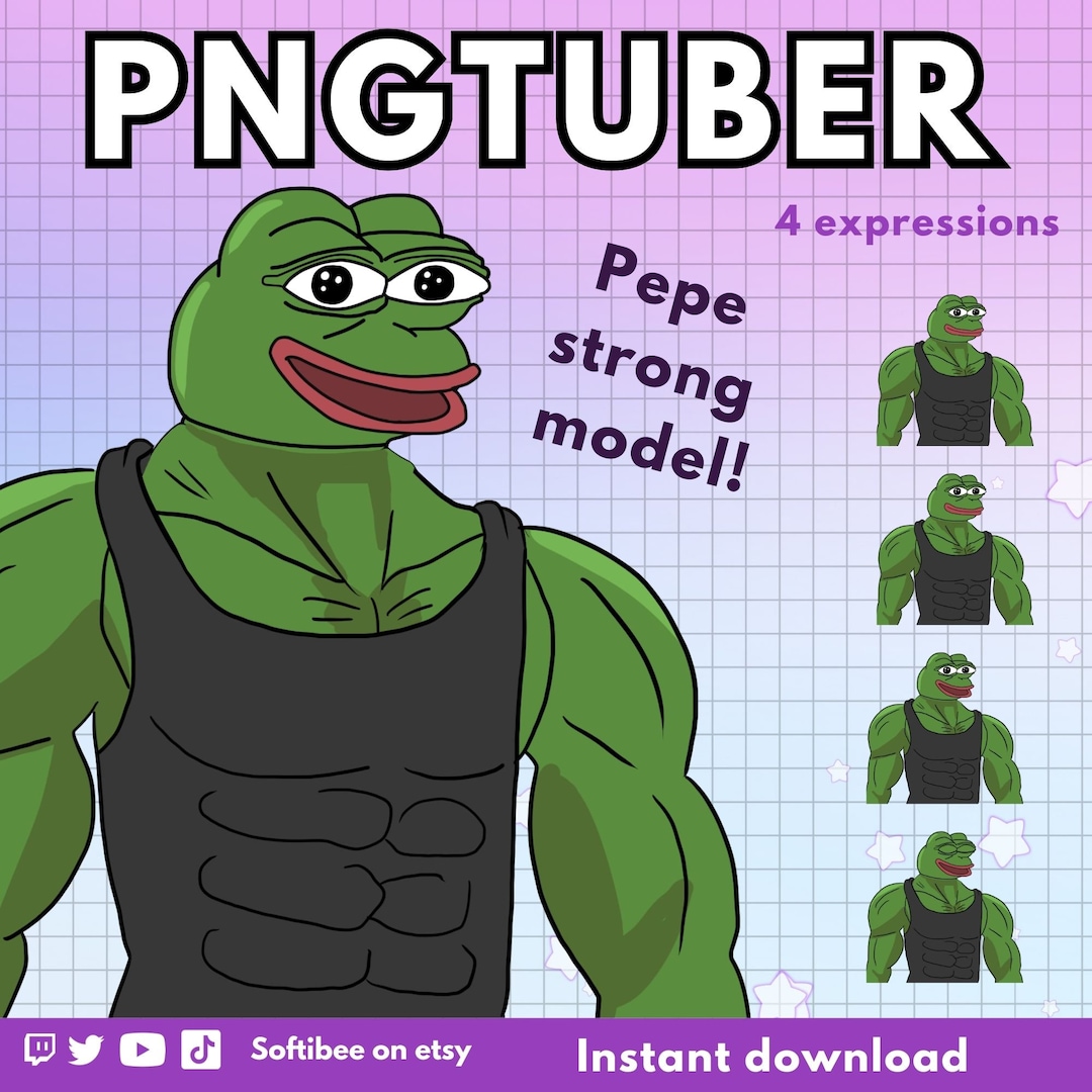 Vtuber Frog Pepe for Twitch | 4x Chad Reactive Pngtuber Male Avatars ...