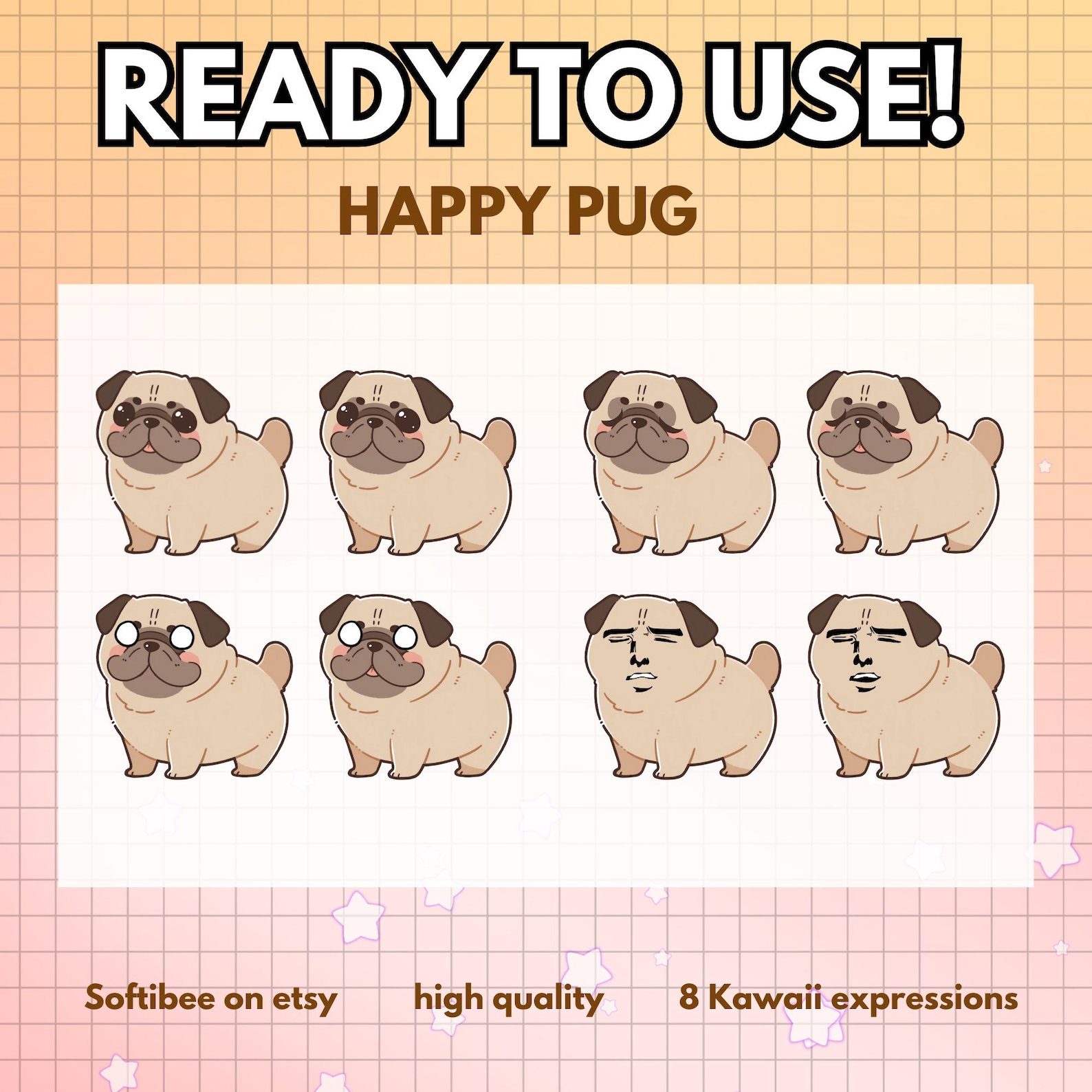 Pug Pngtuber Dog Vtuber Model for Twitch | 8x Png Tuber Reactive ...