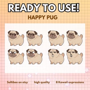 Pug Pngtuber Dog Vtuber Model for Twitch | 8x Png Tuber Reactive ...