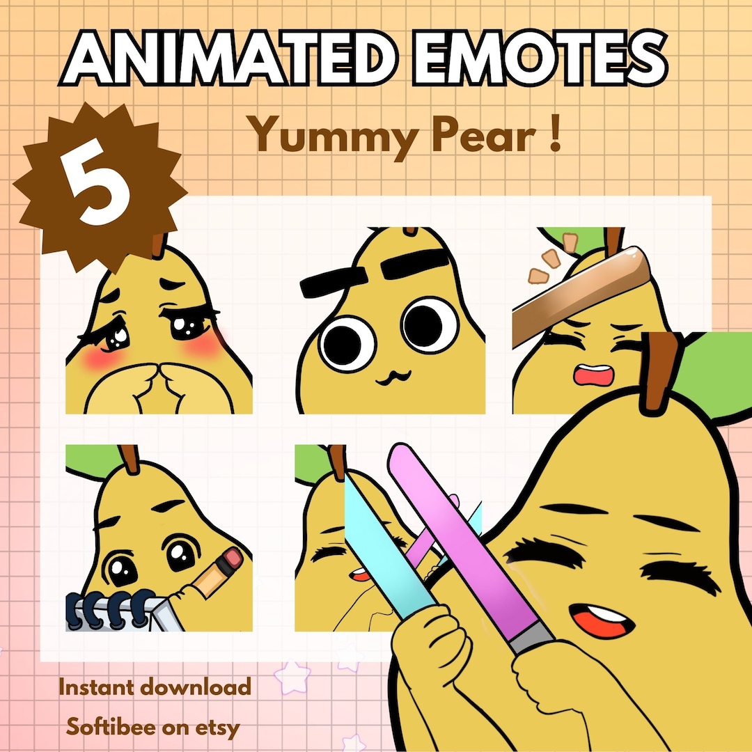 Cute Chibi Boy Pear Animated Emotes Twitch Pear Pack ! X5 Bonk Gun ...
