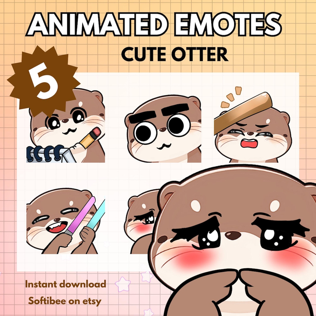 Otter Chibi Emote Bundle | 5X Animated Twitch Emotes Pack | Bonk, Gun ...