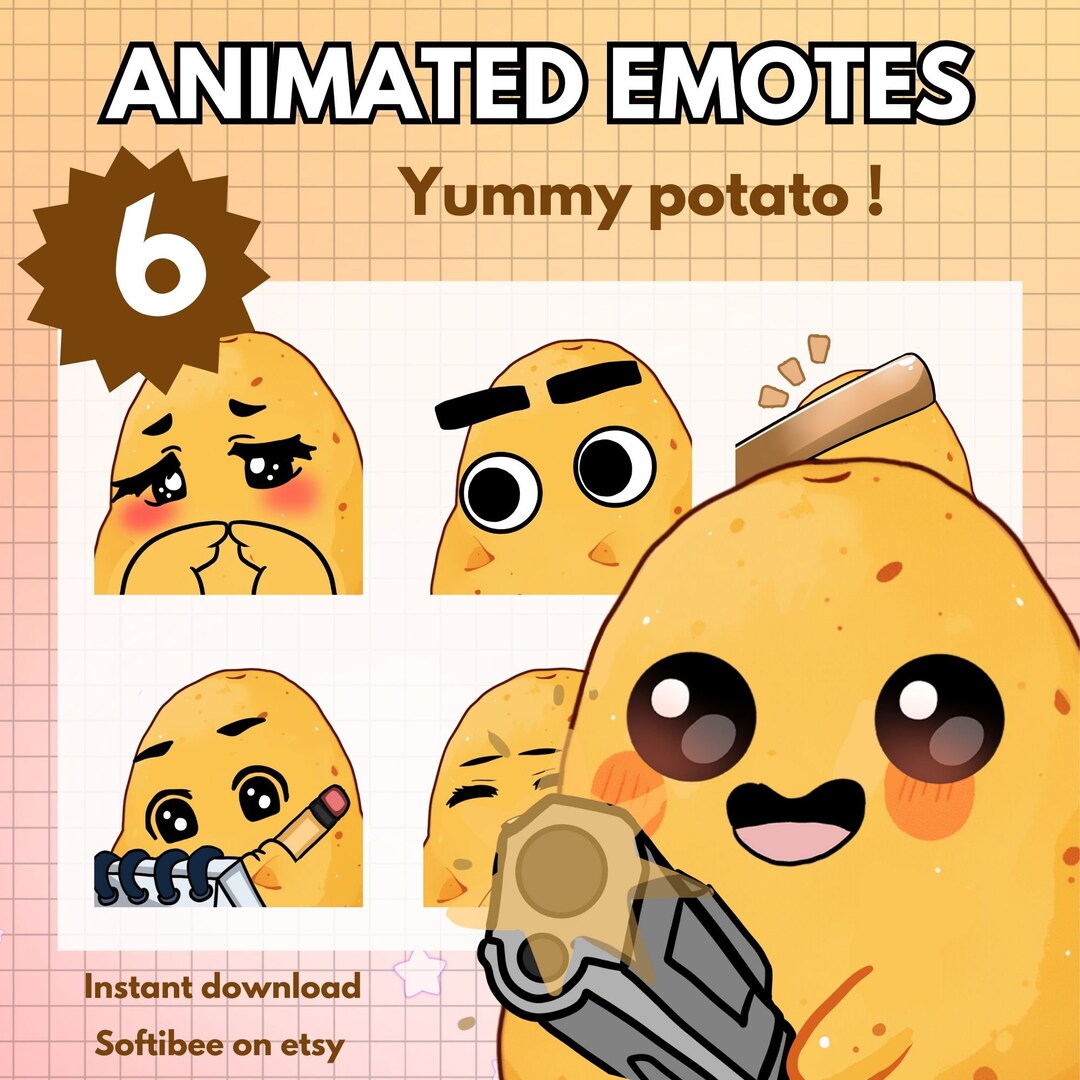 Cute Chibi Boy Potato Animated Emotes Twitch Kawaii Food Pack ! X6 Bonk ...