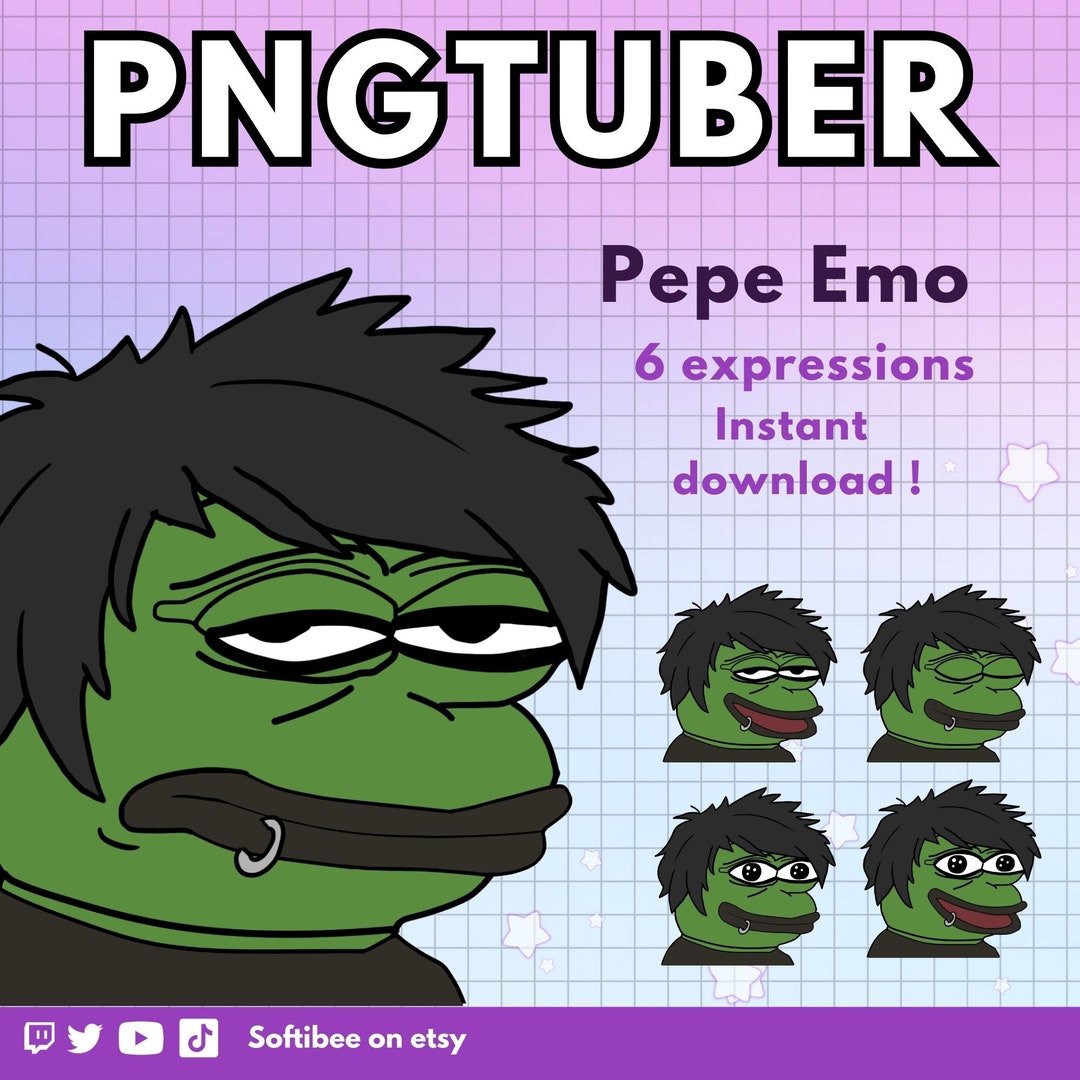 Pngtuber Frog Pepe Vtuber | Emo Edition | 6x Reactive Png Tuber for ...