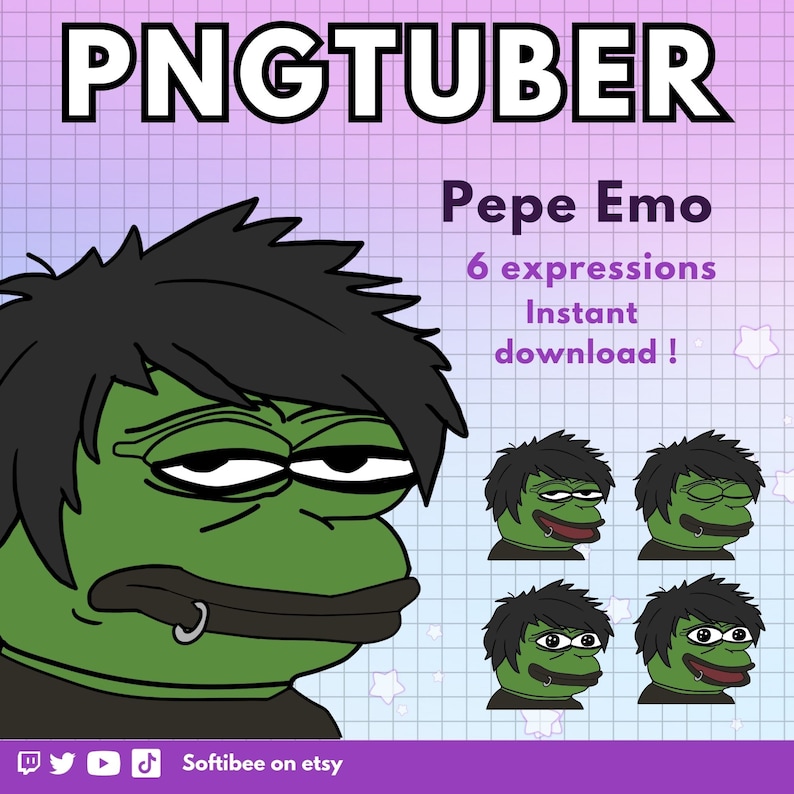 Pngtuber Frog Pepe Vtuber | Emo Edition | 6x Reactive Png Tuber for ...