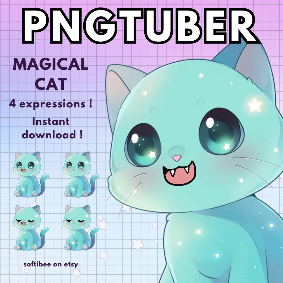 Cat Pngtuber Model Turquoise 4x | Magical Furry Cat Png Tuber | Chibi ...
