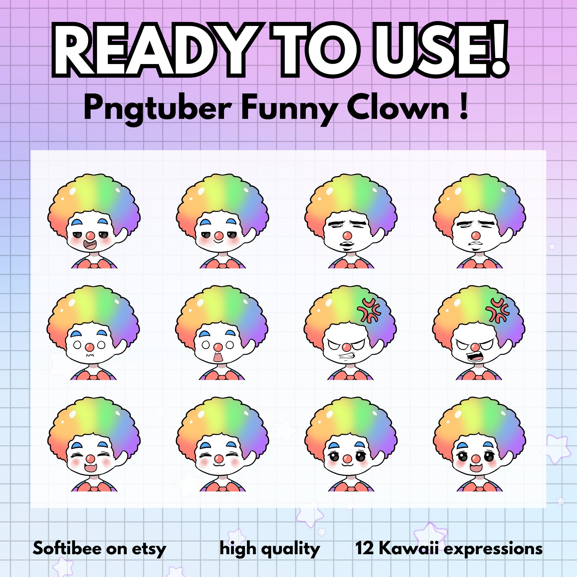 Clown Pngtuber ! 12X Png Tuber Kawaii Chibi Voice Reactive Vtuber ...