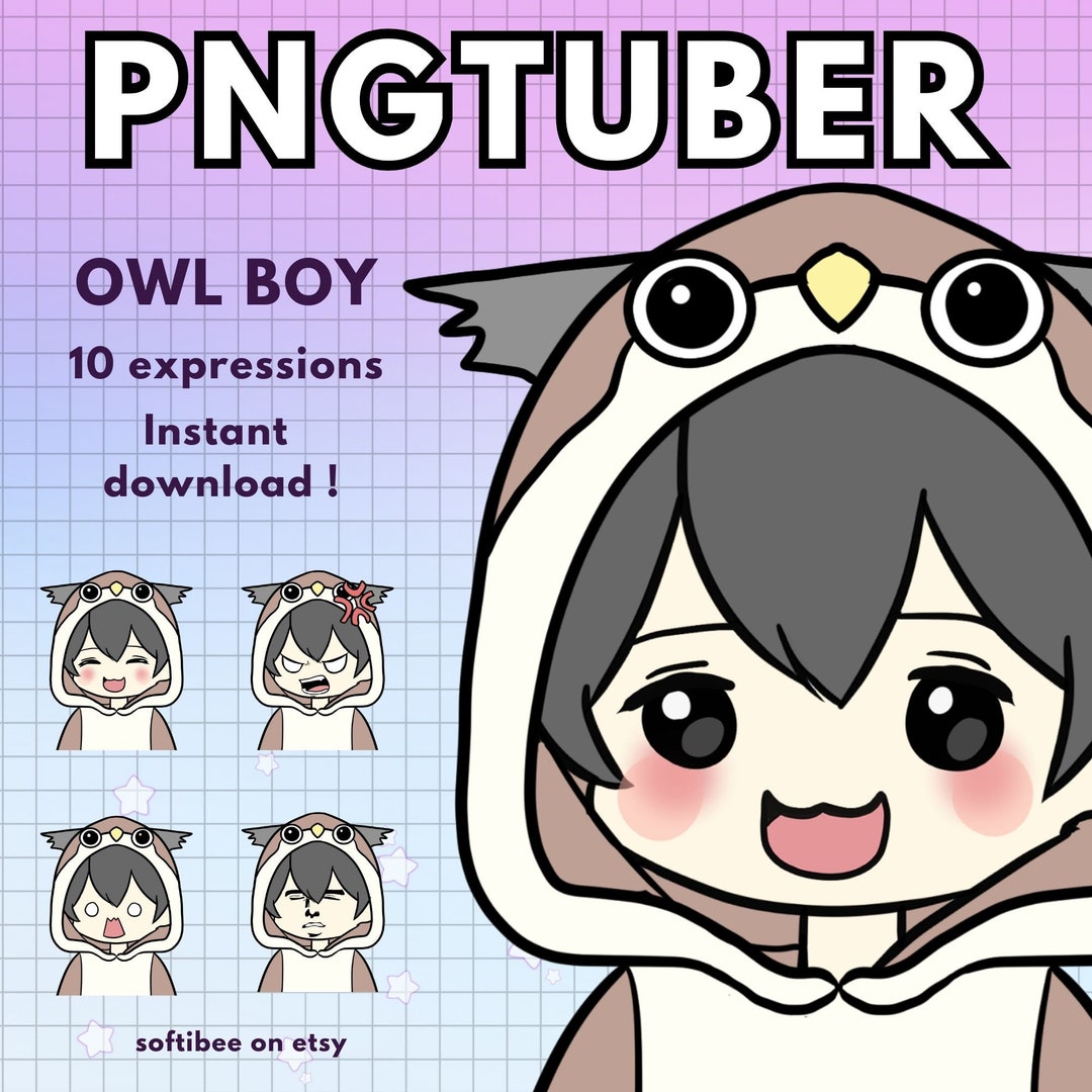 Pngtuber Owl Boy 10x Chibi Vtuber Male Model Avatars for Twitch Overlay ...